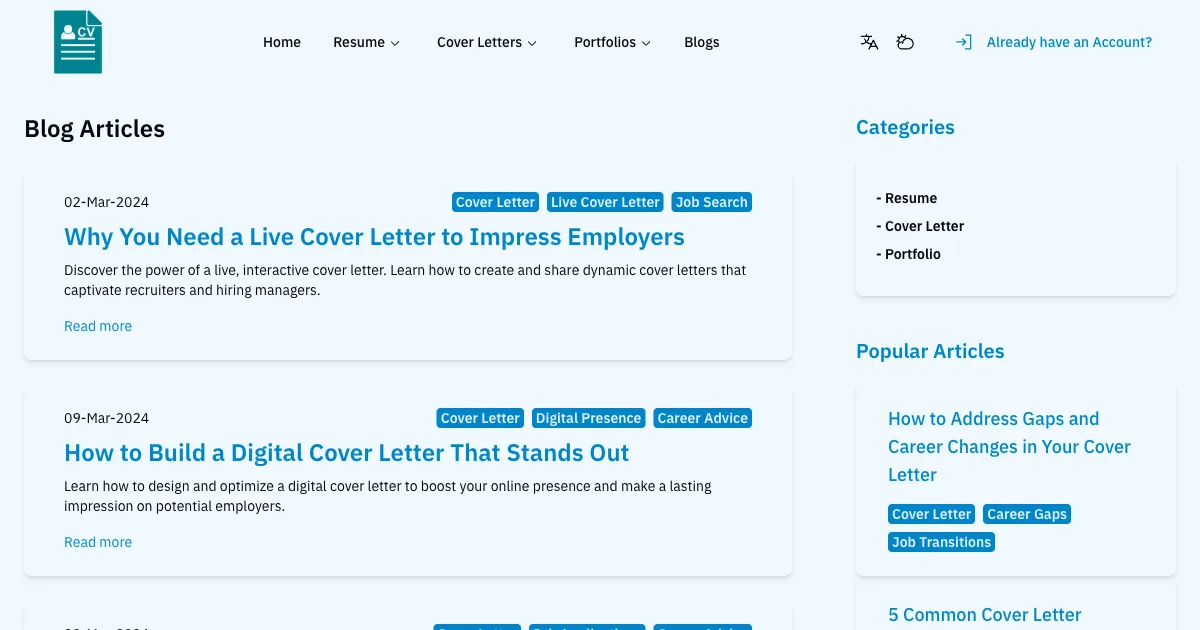 Cover Letter Blogs & Tips · MyLiveCV