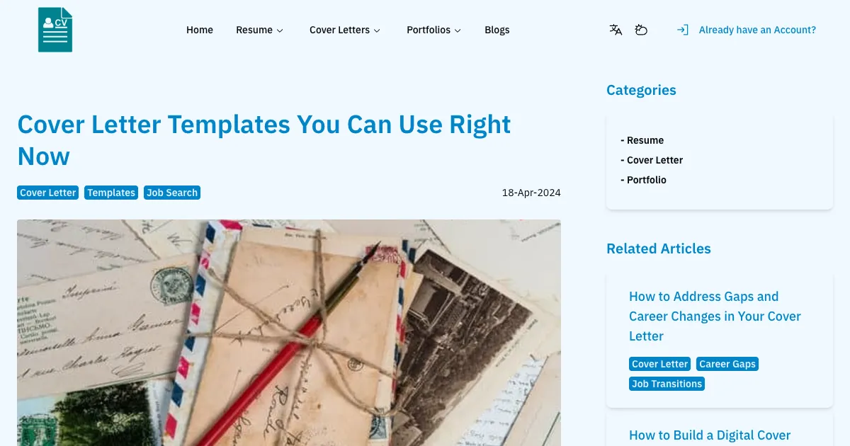 Cover Letter Templates · Professional & Customizable · MyLiveCV