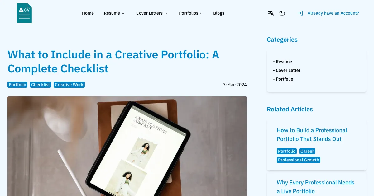 What to Include in a Creative Portfolio: A Complete Checklist · MyLiveCV