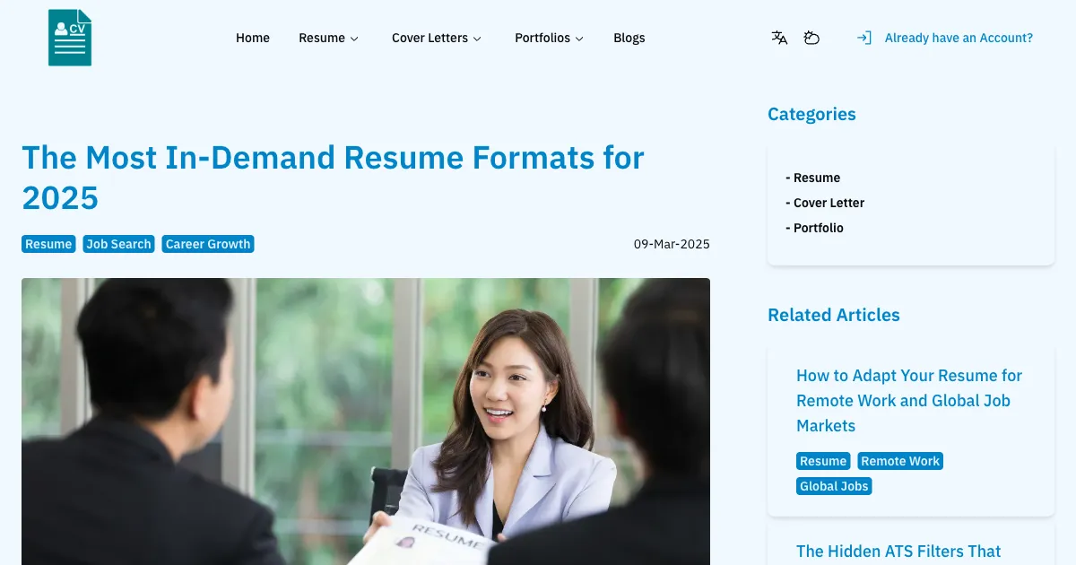 The Most In-Demand Resume Formats for 2025 · MyLiveCV