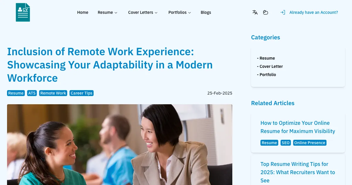 Inclusion of Remote Work Experience: Showcasing Your Adaptability in a Modern Workforce · MyLiveCV