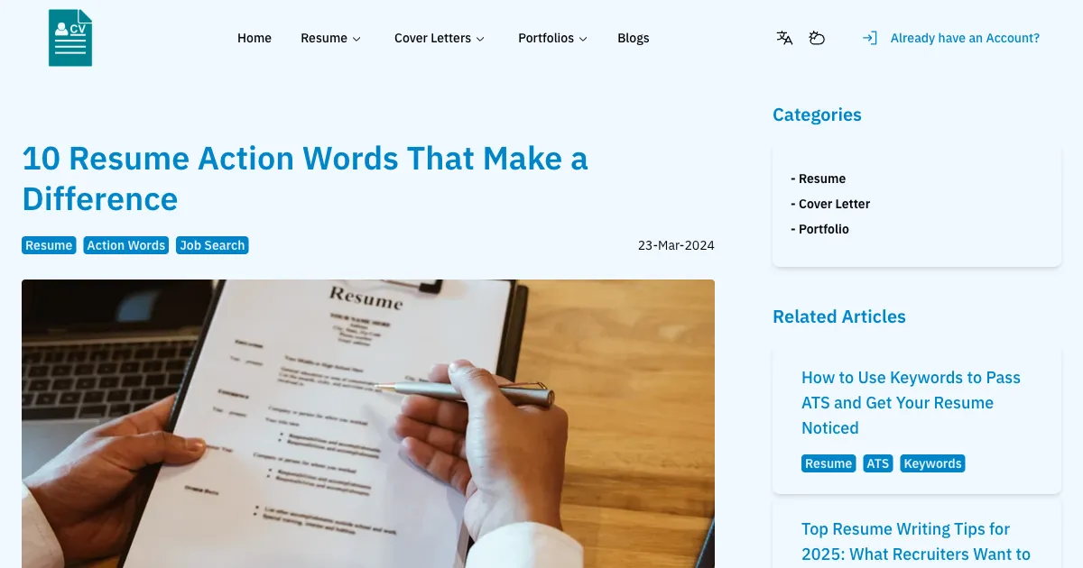 10 Resume Action Words That Make a Difference · MyLiveCV