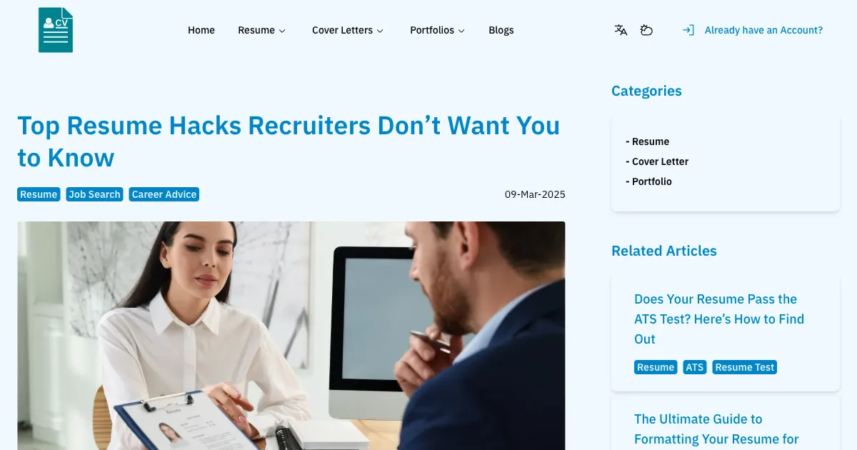 Top Resume Hacks Recruiters Don’t Want You to Know · MyLiveCV